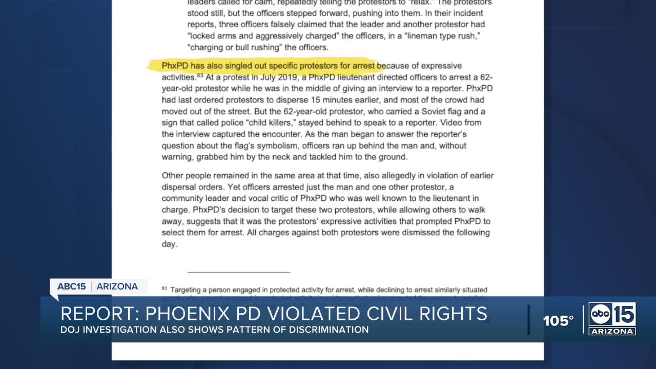 Department of Justice report says Phoenix police violated civil rights