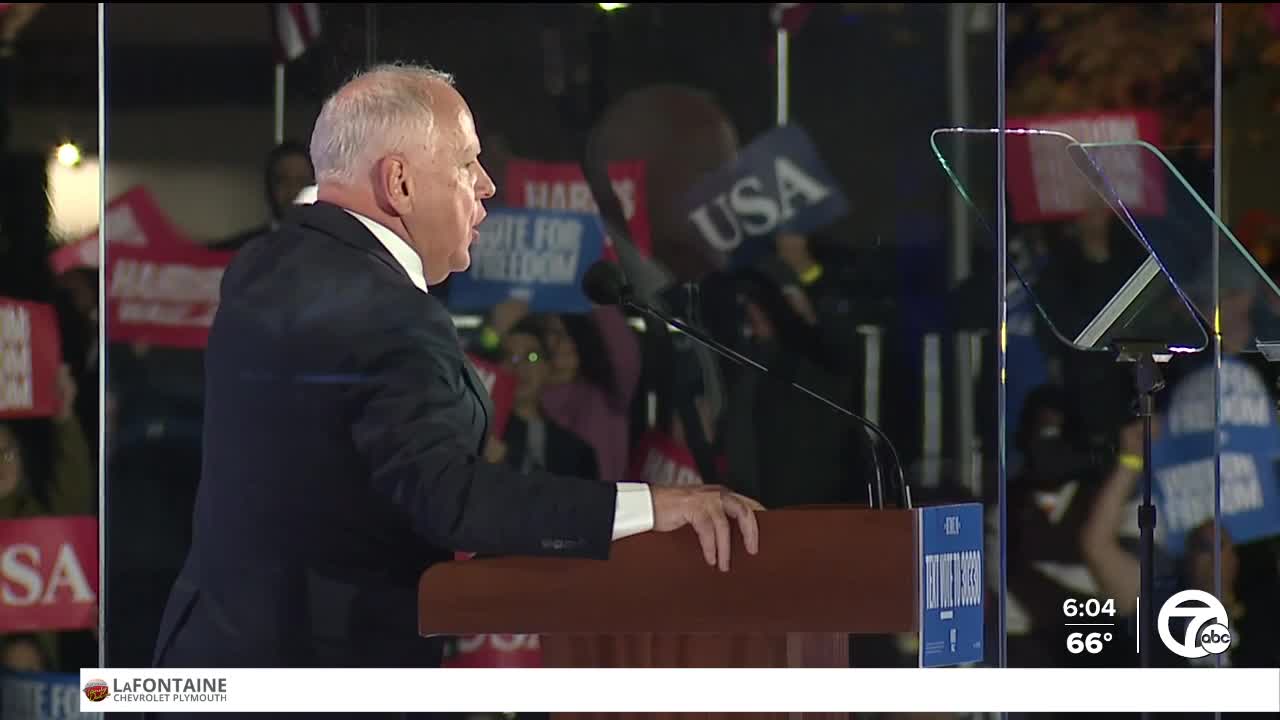VP candidate Tim Walz and wife Gwen campaign in Detroit on election eve