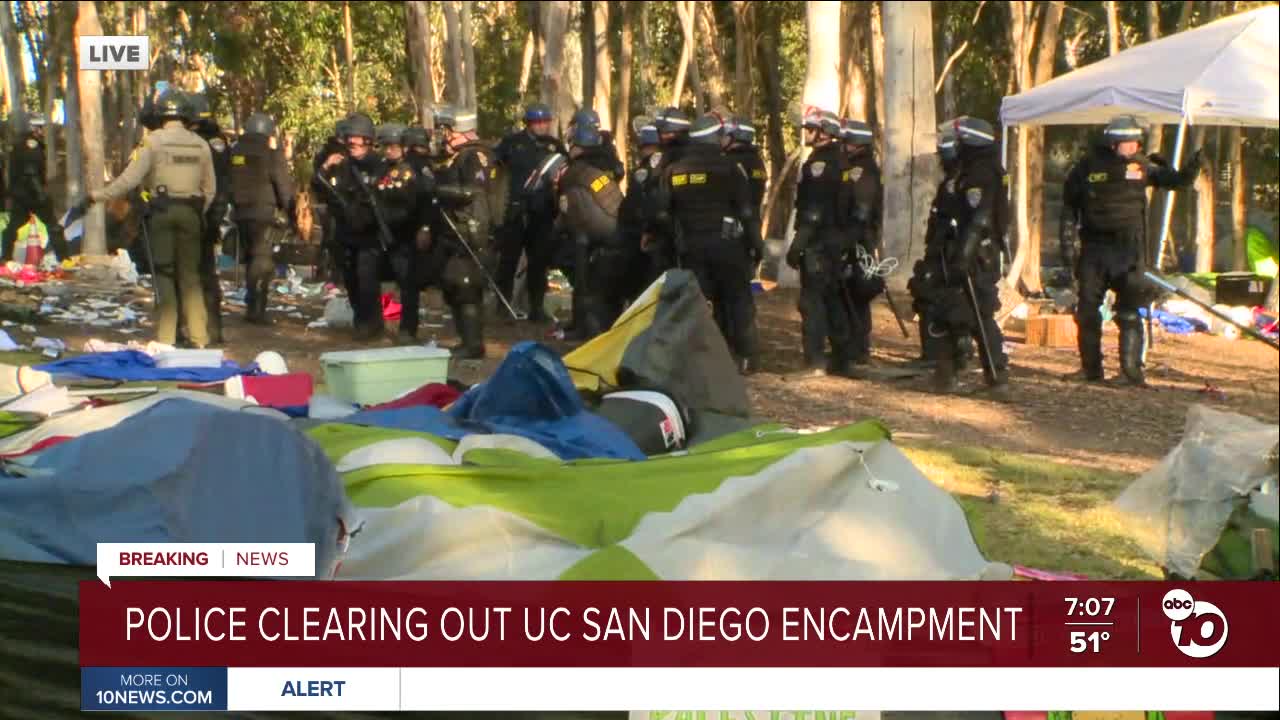 Dozens arrested on UCSD campus as law enforcement dismantle encampment