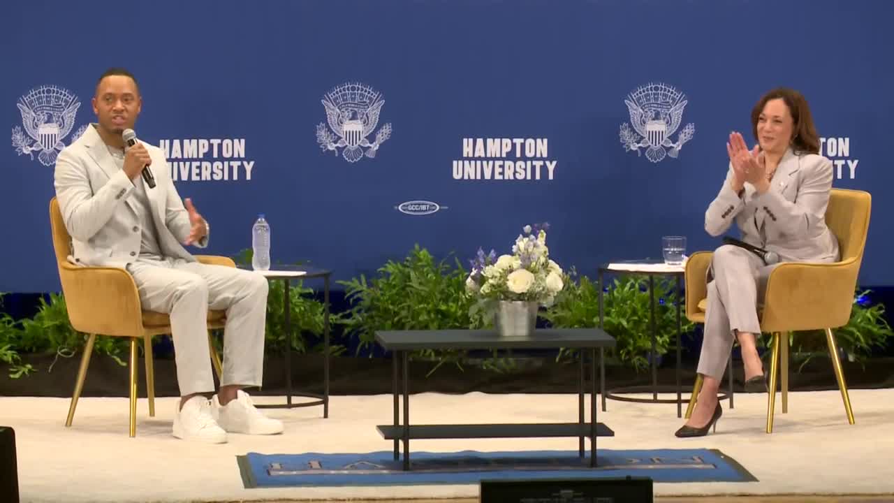 Vice President Kamala Harris speaks at Hampton University