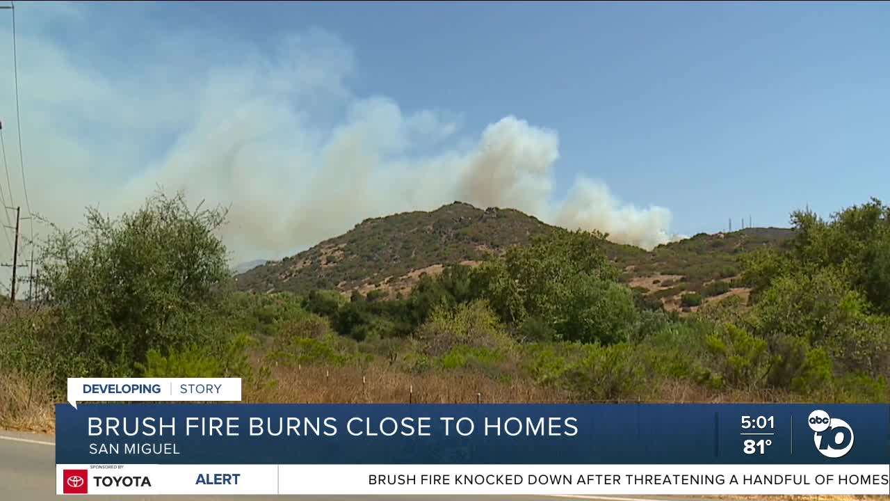 San Miguel brush fire in East County threatens homes, 70% contained