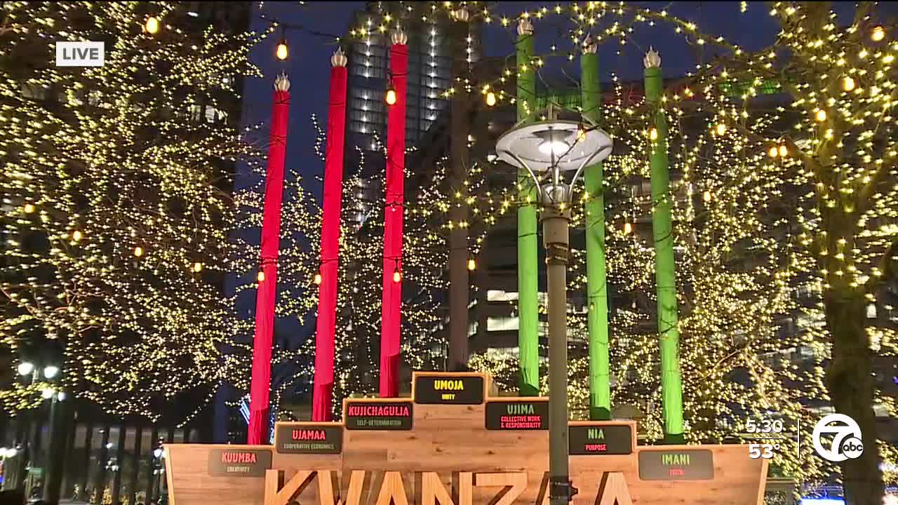 Celebrating Kwanzaa: World's largest kinara lit in downtown Detroit