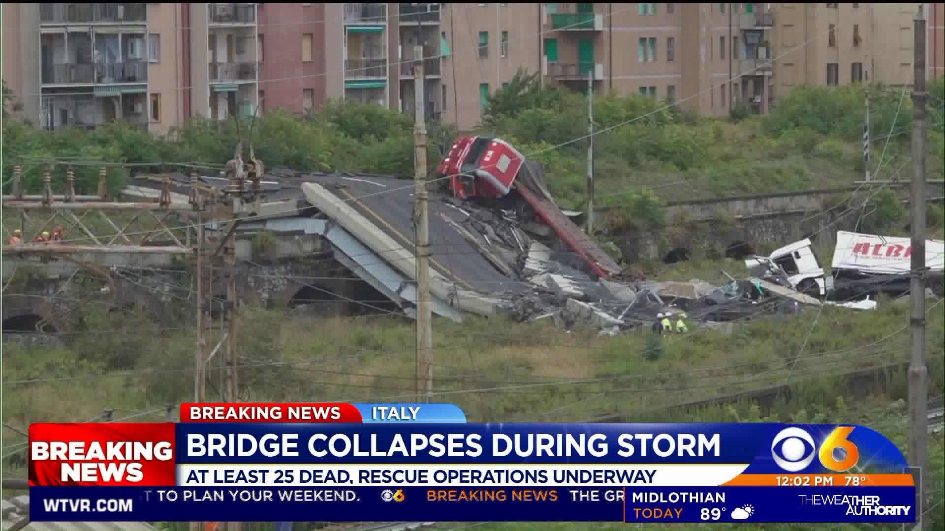 ‘At least 35 people dead’ after highway bridge collapses in Italy