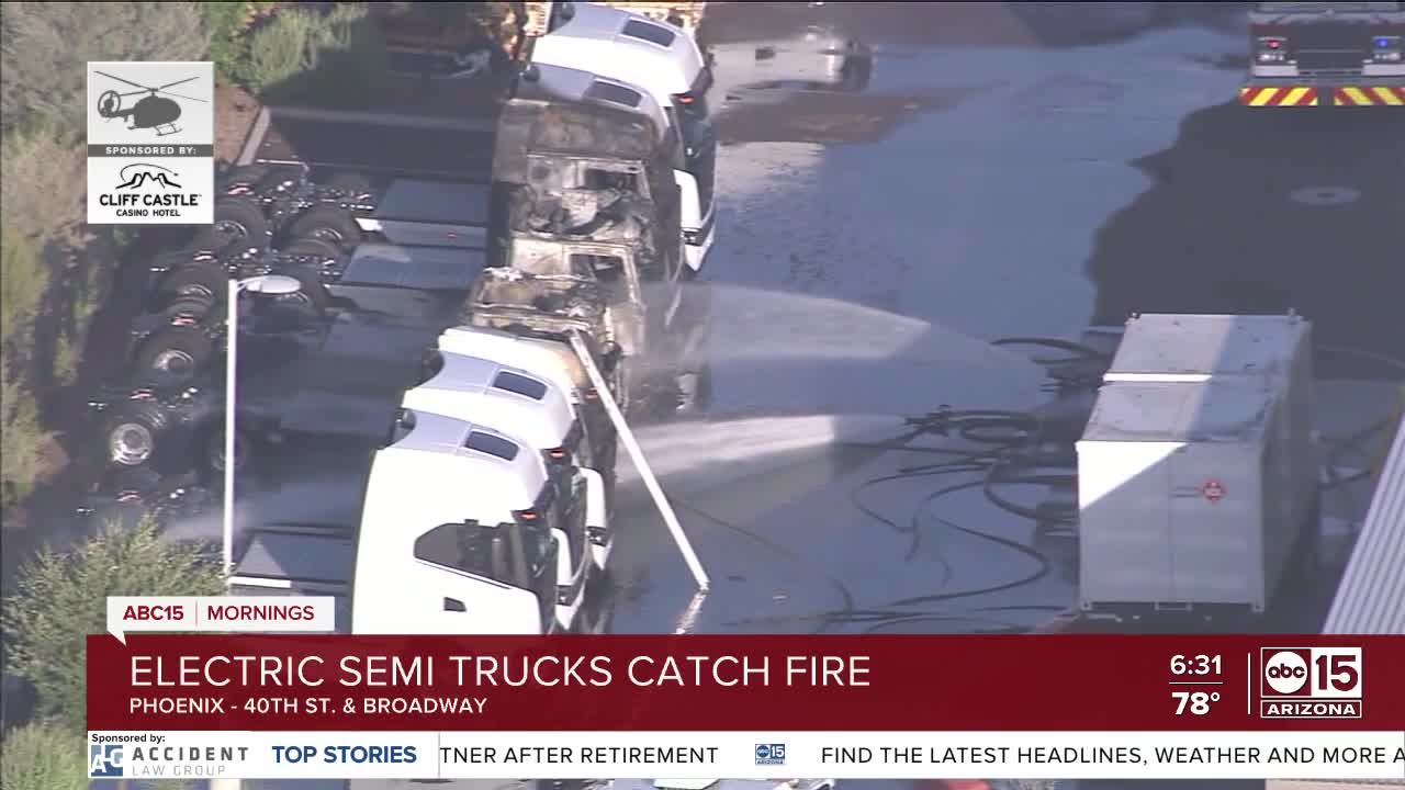 Row of electric semi-trucks catches fire at Nikola property in Phoenix