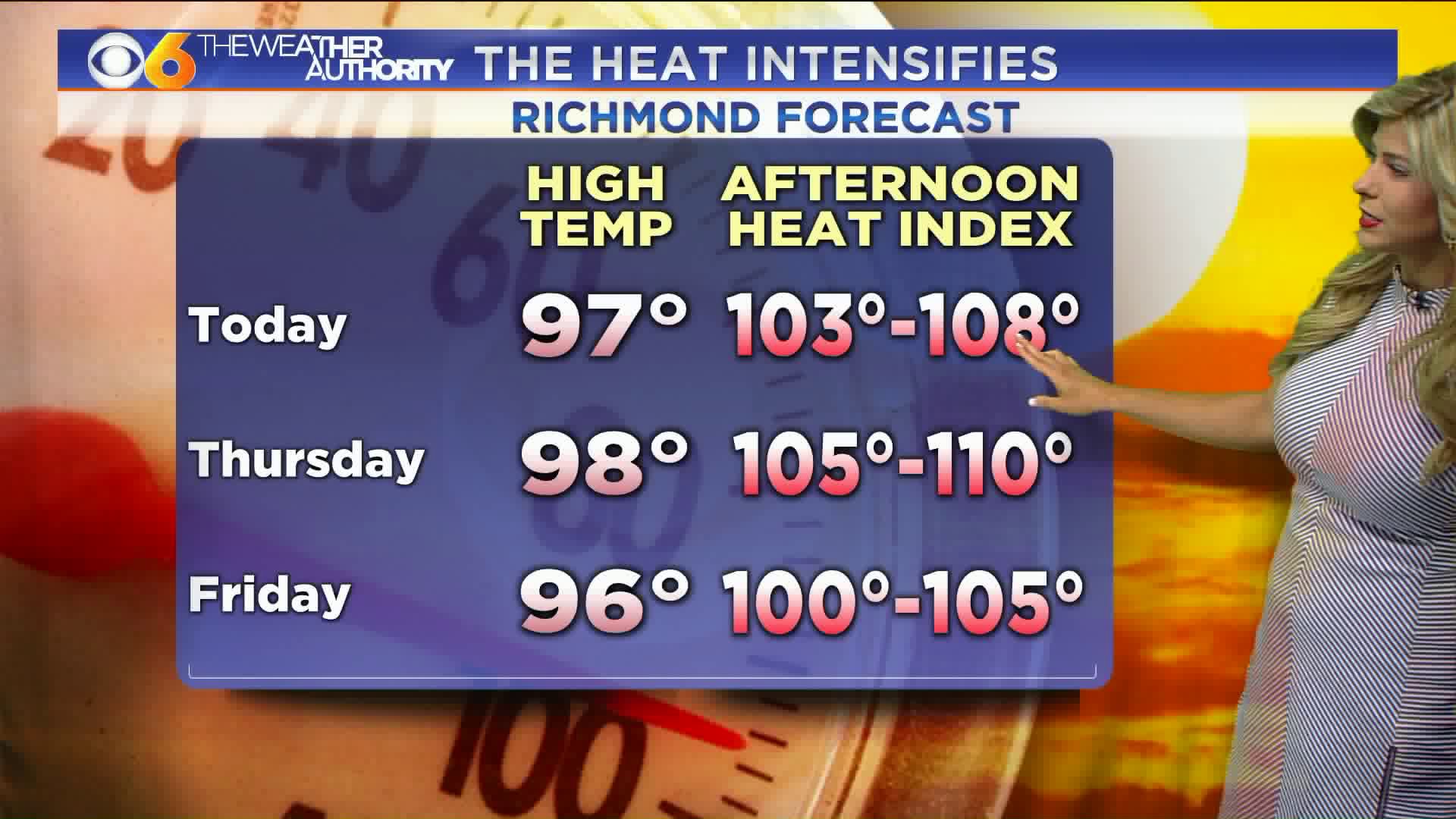 Afternoon heat index could hit 108 degrees