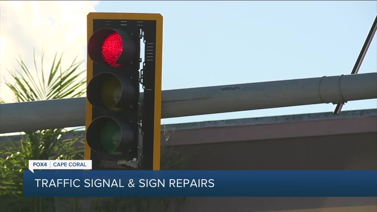 Crews repairing traffic signals damaged in Hurricane Ian