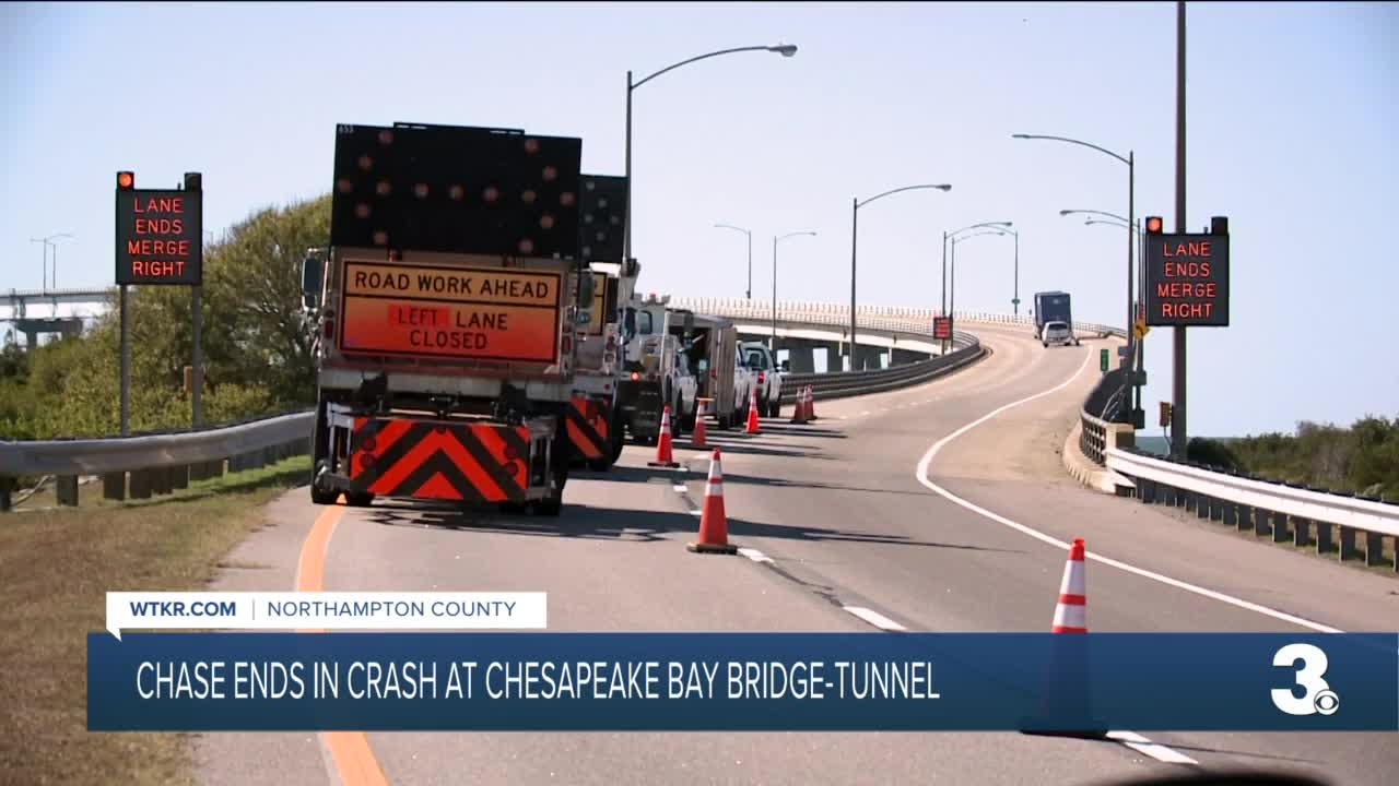 Maryland wanted suspects chased by police over CBBT; Chase ends in crash