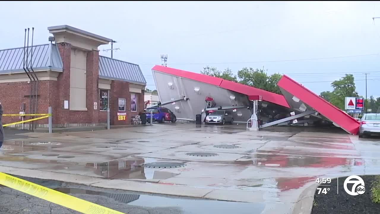 Gas station canopy collapses onto pump, cars causing fire in Farmington ...