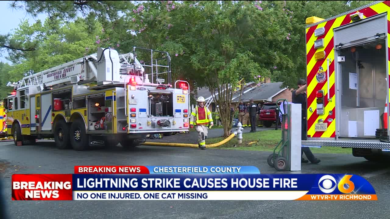 2 displaced after lightning strike sparks Chesterfield house fire