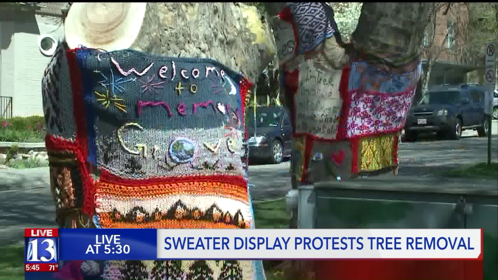 Textile artist protests city project with yarn bomb