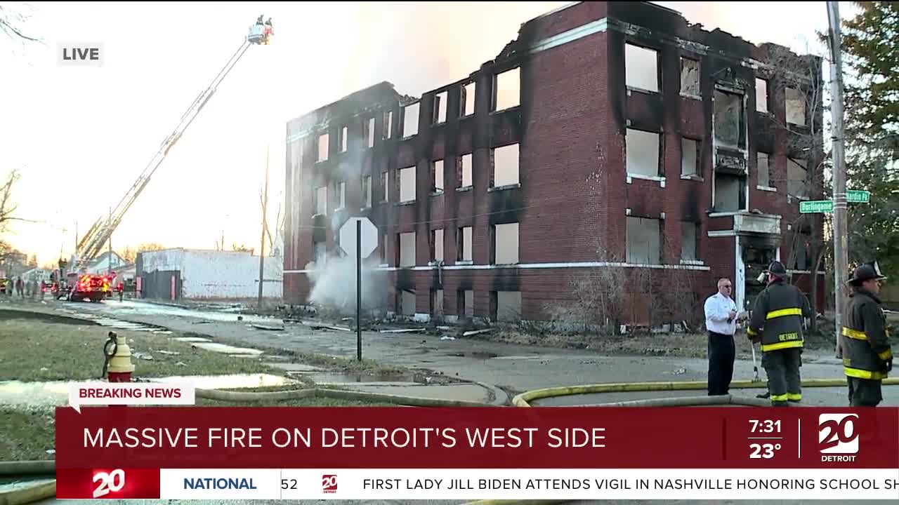 Crews battling massive fire at building on Detroit's west side