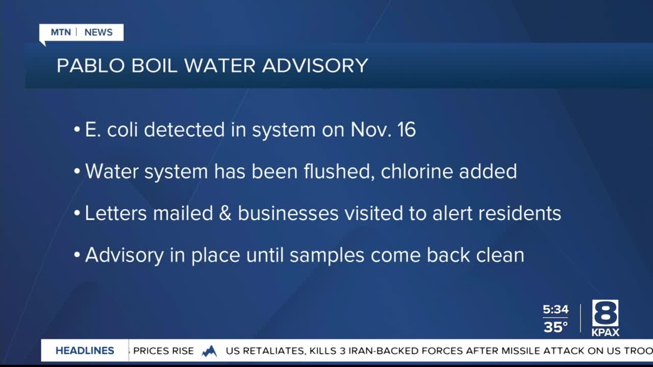 Pablo residents under boil water advisory after e-coli bacteria detected