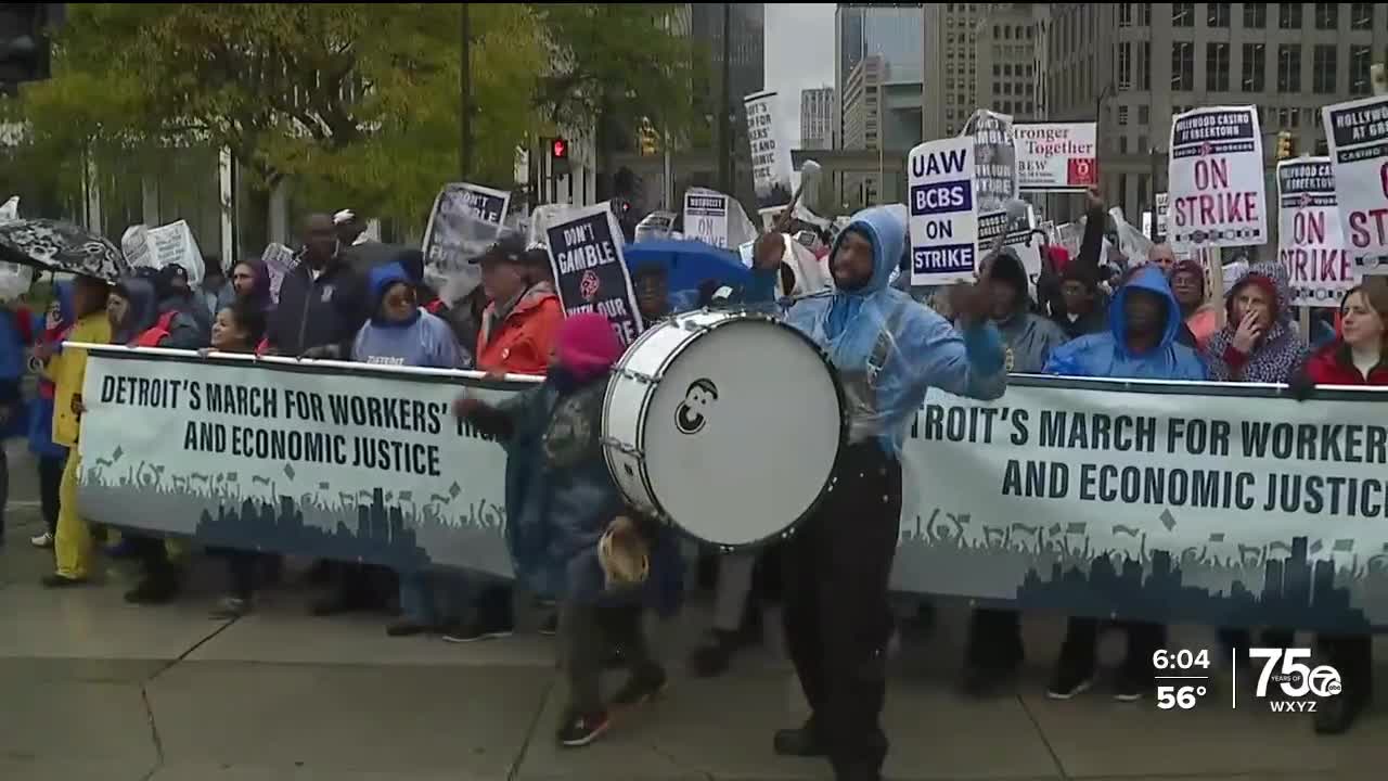 Dozens of unions and organizations march together in solidarity in Detroit