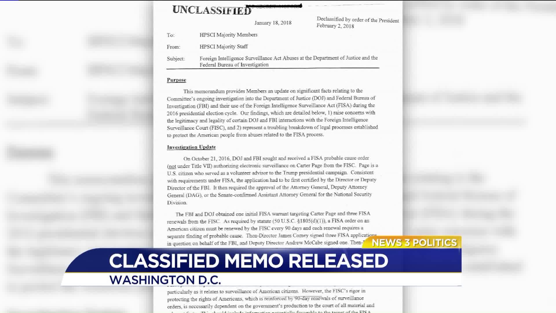 President Trump authorizes release of controversial Republican memo
