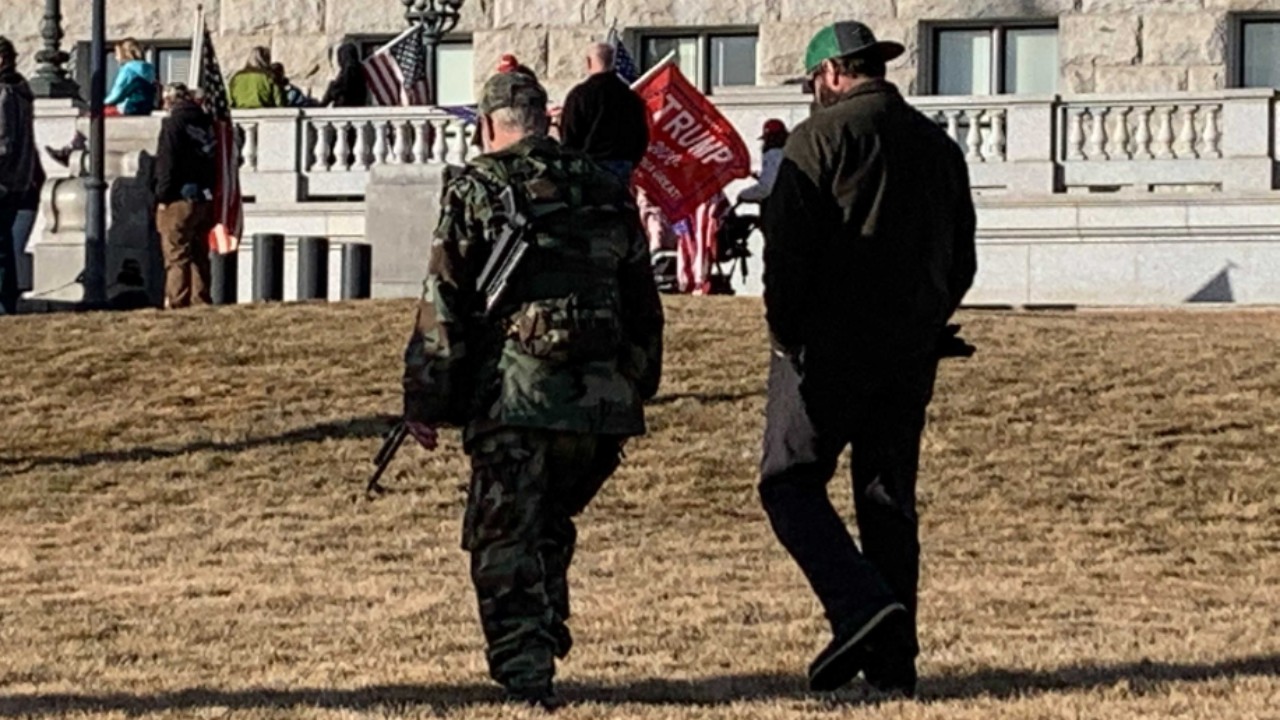 Armed Trump supporters gather outside Utah Capitol