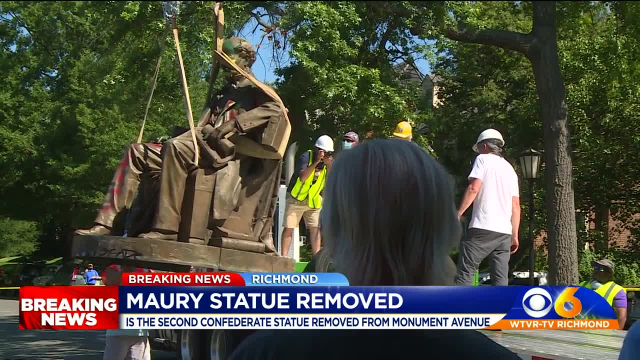 Crews remove Maury statue on Monument Avenue