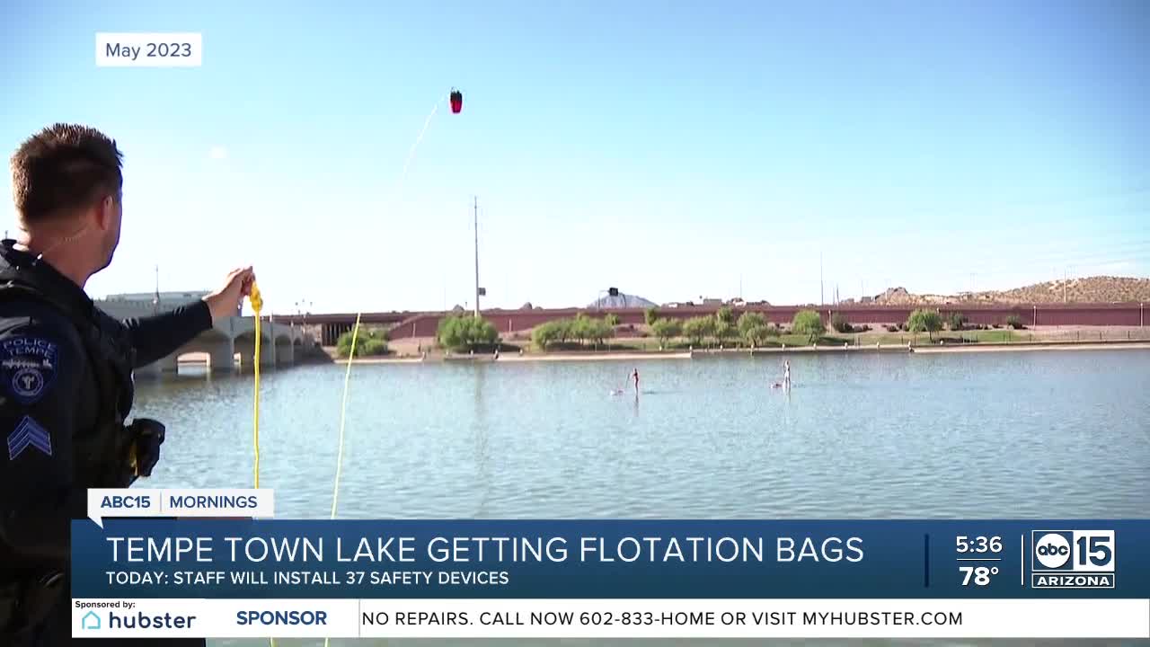 Tempe installing dozens of floating bags at Tempe Town Lake, Kiwanis ...