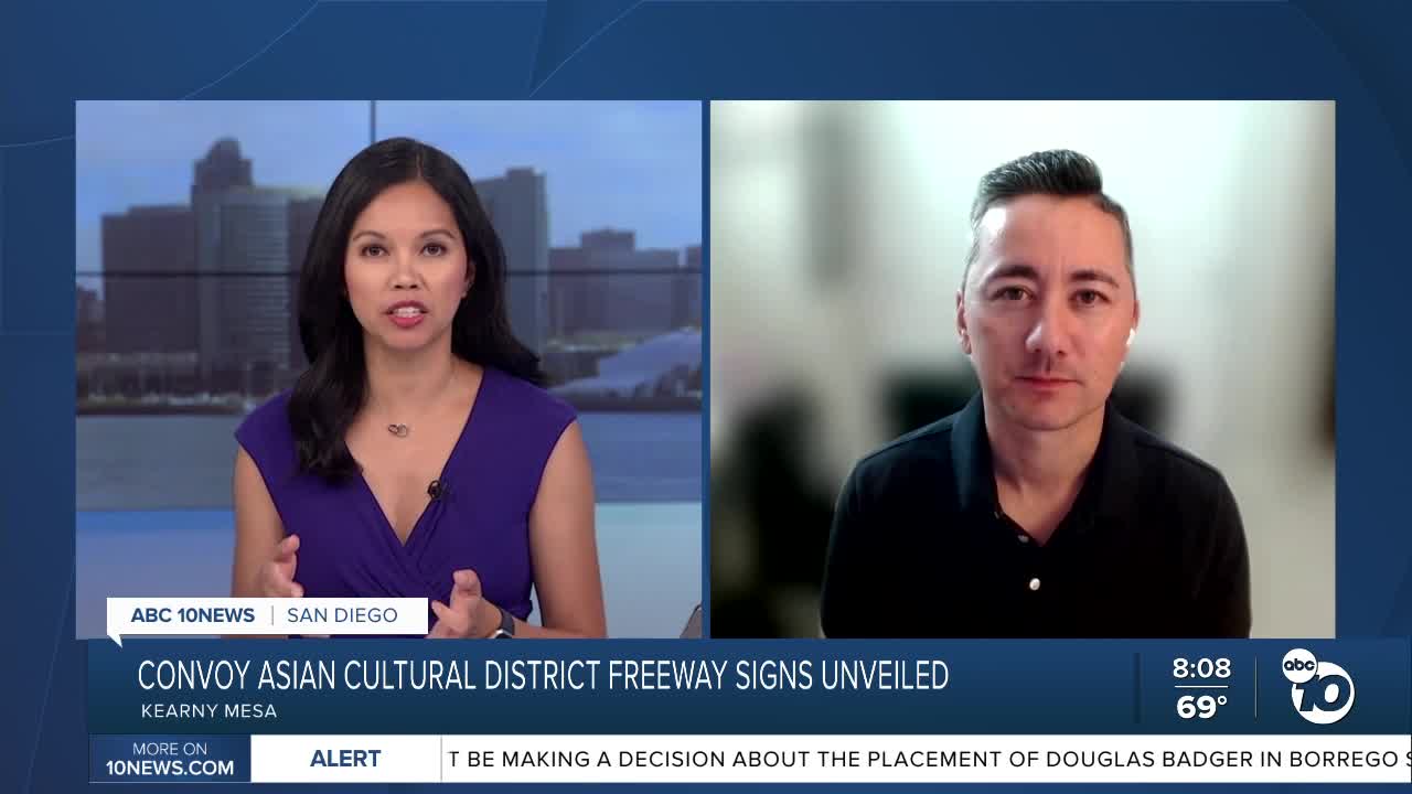 Signs on I-805 to encourage people to visit San Diego's Convoy District