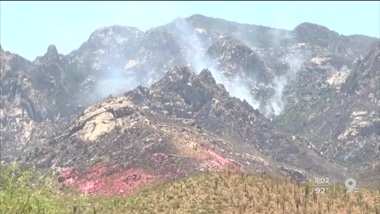 Bighorn Fire continues to burn in Pima Canyon, Alamo Canyon