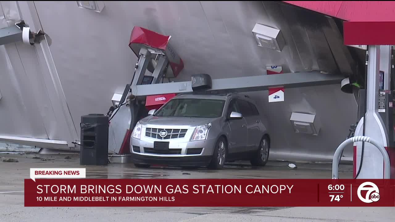 Gas station canopy collapses onto pump, cars causing fire in Farmington ...