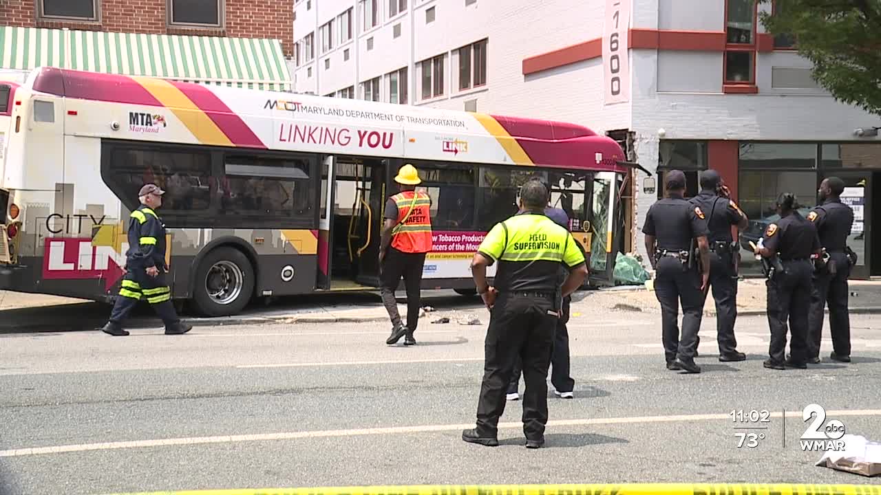 17 people injured following a massive bus crash in downtown Baltimore